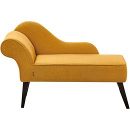 Beliani Chaiselongue Senf Stoffbezug Linksseitig mit Armlehne hoher Rückenlehne Schwarzen Holzbeinen Retro Wohnzimmer Récamiere Liegesofa