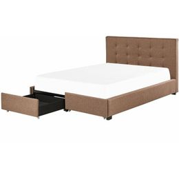 Beliani - Polsterbett Braun Leinenoptik 180 x 200 cm mit Bettkasten Stauraum Modern Elegant Glamourös Gepolstertes Bett für Schlafzimmer