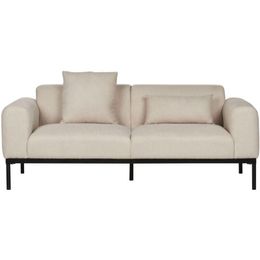 Beliani 2-Sitzer Sofa Hellbeige Stoffbezug Leinenoptik mit Breiten Armlehnen 2 Dekokissen Hohe Schwarze Metallfüße Freistellbar Retro Design Wohnzimmer