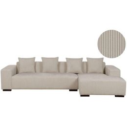 Beliani 4-Sitzer Ecksofa Beige Stoffbezug Cord L-Förmig mit Chaiselongue Linksseitig 4 Dekokissen Modern Wohnzimmer Wohnlandschaft Polstersofa