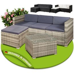 Polyrattan Lounge Punta Cana m – Sitzgruppe für 3-4 Personen – Grau-meliert – Gartenmöbel Set / Gartenlounge mit Sofa, Tisch & Hocker - Juskys