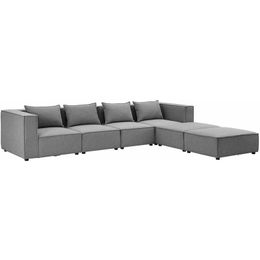 Juskys - modulares Sofa Domas xxl - Couch für Wohnzimmer - 2 Ottomanen, Armlehnen & Kissen - Ecksofa Eckcouch Ecke - Wohnlandschaft Stoff Dunkelgrau