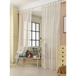 WOLTU Gardinen transparent mit Schlaufen Leinen Optik, Schlaufenschal Leinenvorhang im Landhausstil Stores Voile Fensterschal für Wohnzimmer Kinderzimmer