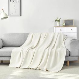 WOLTU - 170x210cm Tagesdecke 100% Baumwolle Decke Weiche Waffelpique Tagesdecke, Leichte Kuscheldecke Wohndecken, Überwurf für Sofa Seesel Bett, Creme