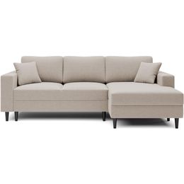 Nalika L-förmiges Eckschlafsofa mit Stauraum aus beigem hydrophobem Velours, rechtsseitig - Selsey