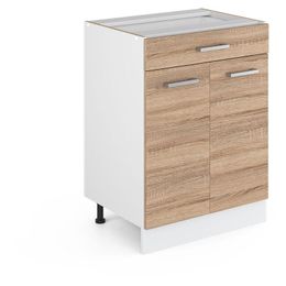 Unterschrank R-Line, Sonoma, 60 cm mit Schubladen, ohne Arbeitsplatte VICCO