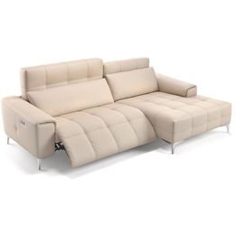 Sofanella Leder Ecksofa Mini SALENTO Rechts Creme M: 262 x 163 Breite x 100 Tiefe Füße: Matt-Schwarz