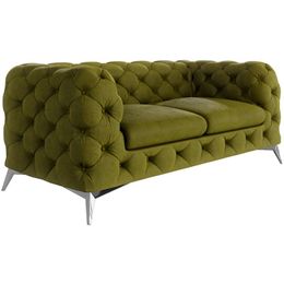 Chesterfield Sofa 2-Sitzer River mit Metall Füßen, Olive Samt