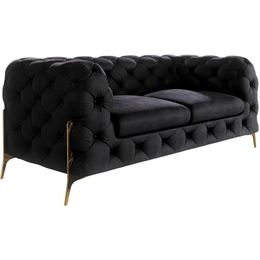 Chesterfield Sofa 2-Sitzer Willow mit Metall Füßen, Schwarz Samt