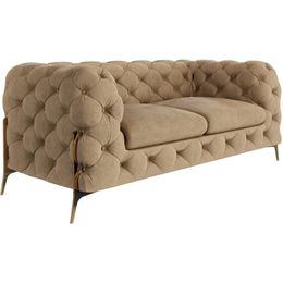 Chesterfield Sofa 2-Sitzer Willow mit Metall Füßen, Beige Samt