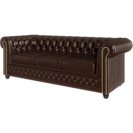 Braun Chesterfield Sofa 3-Sitzer Lukas mit Schlaffunktion