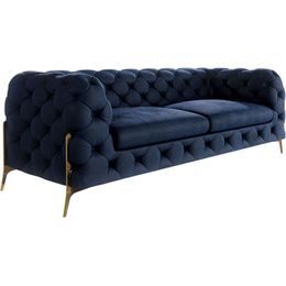 Chesterfield Sofa 3-Sitzer Willow mit Metall Füßen, Blau Samt