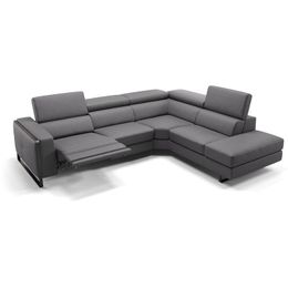 Leder Ecksofa manzano Rechts Grau 301 x 109 x 77 cm Füße: Schwarz - Grau - Sofanella