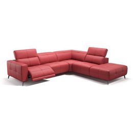 Leder Ecksofa marbella Rechts Rot 304 x 111 x 81 cm Füße: Schwarz - Rot - Sofanella