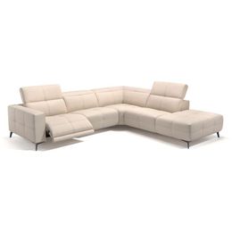 Leder Ecksofa marbella Rechts Creme 304 x 111 x 81 cm Füße: Schwarz - Creme - Sofanella