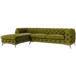 Chesterfield Ecksofa mit Ottomane River, Olive Samt