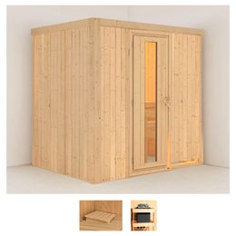 Sauna Karibu "Finja", beige (naturbelassen), ohne Ofen, (ohne Ofen), Saunen, ohne Ofen