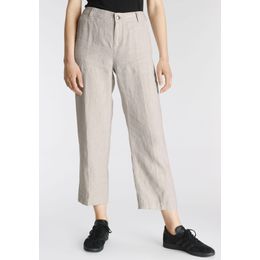 Leinenhose MAC "NORA cropped" Gr. 48, N-Gr, grau (fog grey melange) Damen Hosen temperaturausgleichend und angenehm auf der Haut