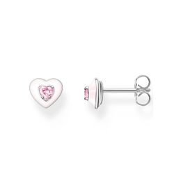 Paar Ohrstecker Thomas Sabo "Herz mit pinkem Stein, H2268-041-9" Ohrringe Gr. Silber 925 (Sterlingsilber), bunt (silberfarben, pink, pink) Damen mit Glas-Keramik Stein