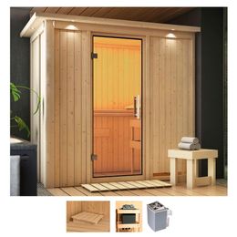 Sauna Karibu "Vada", beige (naturbelassen), Saunaofen, integrierte Steuerung, 9 kW, Saunen, 9 KW-Ofen mit integrierter Steuerung