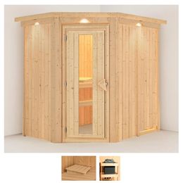 Sauna Karibu "Swantje", beige (naturbelassen), ohne Ofen, (ohne Ofen), Saunen, ohne Ofen