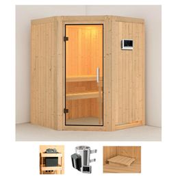 Sauna Karibu "Nanna", beige (naturbelassen), Saunaofen, externe Steuerung, 3,6 kW, Saunen, 3,6-kW-Plug & Play Ofen mit externer Steuerung