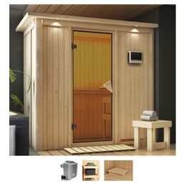 Sauna Karibu "Vada", beige (naturbelassen), Saunaofen, externe Steuerung, 9 kW, Saunen, 9 KW-Ofen mit externer Steuerung