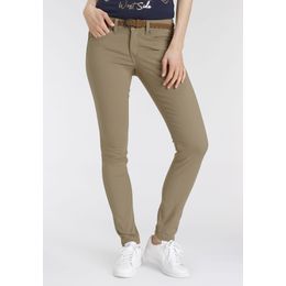 Slim-fit-Jeans DELMAO, Damen, Gr. 38, N-Gr, beige, Twill, Obermaterial: 98% Baumwolle, 2% Elasthan, Basic, slim fit normal, Jeans, mit modischem Flechtgürtel ---NEUE MARKE