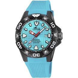 Quarzuhr Lotus "Diver" Armbanduhren hellblau Herren Armbanduhr, Herrenuhr, analog, Tag, Saphirglas, Kautschukarmband