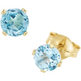 Paar Ohrstecker Firetti "Schmuck Geschenk Gold 375 Ohrschmuck Ohrringe Edelstein Krappenfassung" Gr. Gelbgold 375, goldfarben (gelbgoldfarben, blau, blau) Damen mit Blautopas, Citrin oder Peridot