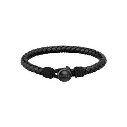 Armband BOSS "Schmuck Edelstahl Armschmuck THAD" Armbänder Gr. Leder-Edelstahl, schwarz Herren Lederarmband