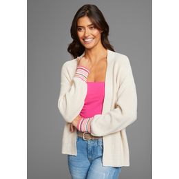 Cardigan Laura Scott, Damen, Gr. 48/50 (XL), beige (creme), Strick, Obermaterial: 50% Baumwolle, 50% Polyacryl, unifarben, casual, figurumspielend hüftbedeckend, Langarm Rippbündchen, Strickjacken, mit gestreiften Bündchen