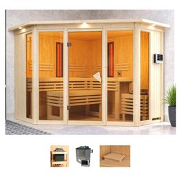 Karibu Sauna "Adele" Saunen 9-kW-Ofen mit externer Steuerung, inkl. 2 Infrarot-Vitalightstrahlern Gr. Saunaofen, externe Steuerung, 9 kW, beige (naturbelassen)