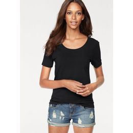 Vivance T-Shirt 'aus elastischer Baumwoll-Qualität' schwarz Gr. 32/34 für Damen. Mit tiefer Rundhals. Bequem. Nachhaltig.