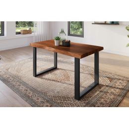 Esstisch 140 x 80 cm Akazie massiv nussbaum Baumkantentisch U-Gestell schwarz ATLAS