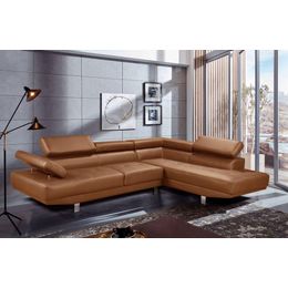 Happy Home Ecksofa mit verstellbaren Kopf- und Arm-Funktionen HSP108-BRN braun Lederoptik