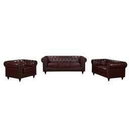 Happy Home gepolsteter 3-2-1 Sitzer Sofa-Set HSP107-DRT dunkelrot Lederoptik