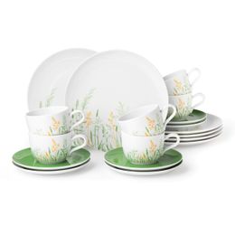 Kaffeeservice Seltmann Weiden "Geschirr-Set, 18 Teile, Liberty Meadow Grasses" Geschirr-Sets weiß (weiß, grün) mit Gräsermotiv, Made in Germany