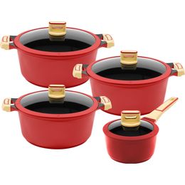 Kochtopf King "GOURMET" Töpfe rot Topfset Induktion, matte Oberfläche, Set + 3 Töpfen, 1 Stieltopf, 4 Glasdeckel