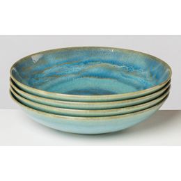 Suppenteller GIPFELSTÜCK "Tiefer See" Speiseteller Gr. 22cm, bunt (grün, blau) Scandi-Style, glänzende Reaktivglasur, jedes Stück ein Unikat