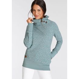 Sweatshirt Ragwear "ANGELLIKA PRINT O" Gr. S (36), blau (aqua) Damen Sweatshirts Schalkragen mit Zierknöpfen und seitliche Eingrifftaschen