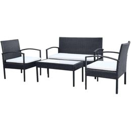 vidaXL - 4-tlg. Garten-Lounge-Set mit Auflagen Poly Rattan Schwarz