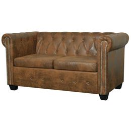 vidaXL - Chesterfield-Sofa 2-Sitzer Kunstleder Braun