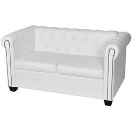 vidaXL - Chesterfield-Sofa 2-Sitzer Kunstleder Weiß