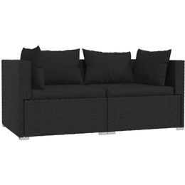 2-Sitzer-Sofa mit Kissen Schwarz Poly Rattan vidaXL