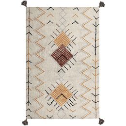 Beliani - Teppich Beige Baumwolle Rechteckig 140 x 200 cm Geometrisches Muster Quasten Handgetuftet Boho Kurzhaar Fußbodenheizung Geeignet Wohnzimmer