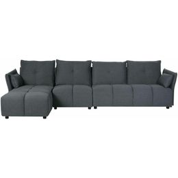 Beliani Ecksofa Graphitgrau Stoffbezug mit Chaiselongue Rechts 4-Sitzer L-Form Viele Kissen Niedrige Sitzhöhe Freistehend Modern Wohnlandschaft