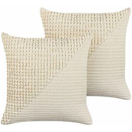 Beliani - 2er Set Dekokissen Beige und Creme 45 x 45 cm Elegantes Muster quadratisch Wohnaccessoire