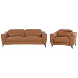 Beliani Sofa Set Braun Echtleder Sitzgruppe Retro Wohnzimmer