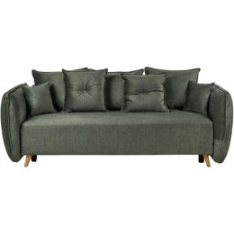 Beliani 2-Sitzer Sofa Dunkelgrün Samtbezug mit Schlaffunktion Stauraum Mehreren Kissen Armlehnen Holzbeinen Modern Skandi Wohnzimmer Schlafsofa